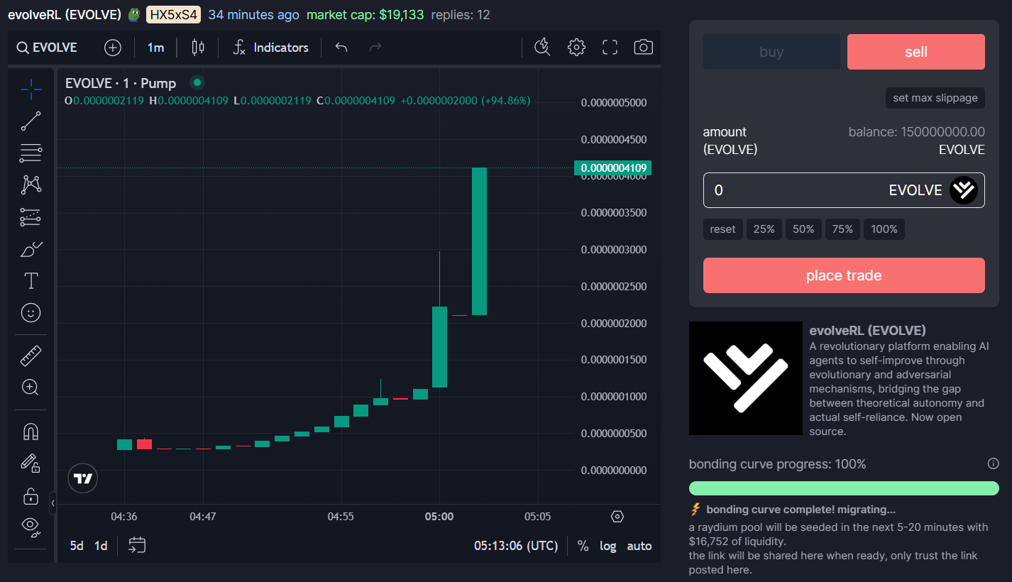 evolveRL Token ($EVOLVE) on Solana via pump.fun